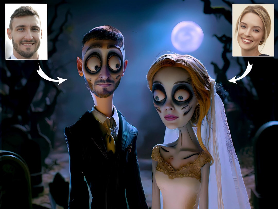 Tim Burton Style Custom Couple Portraits for Halloween Personalized ...