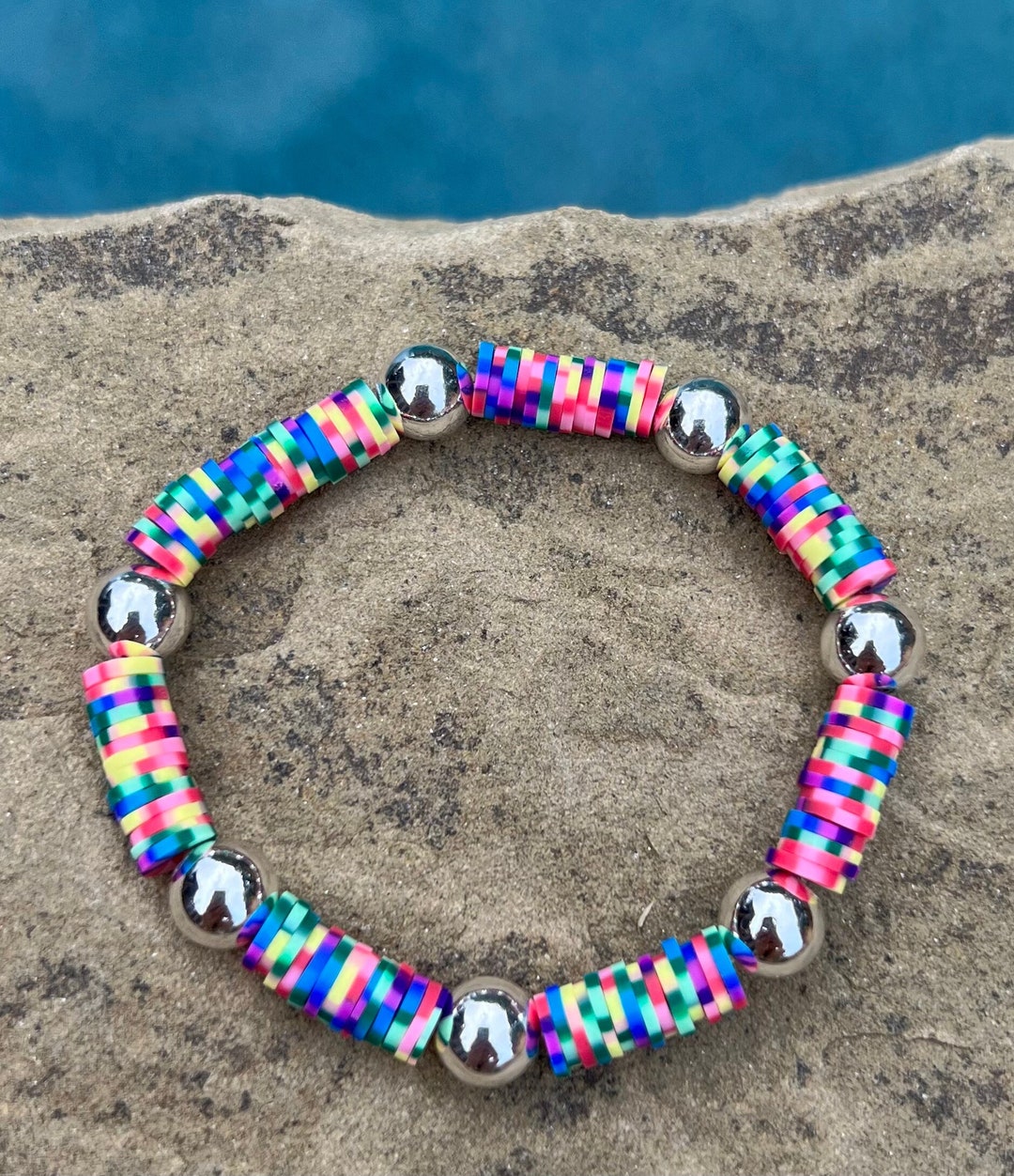 Womens Colorful Beaded Bracelet, Multicolored Bracelet, Rainbow ...