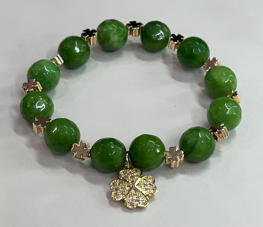 Women's Green and Gold St. Patrick's Day Bracelet, Four Leaf Clover ...