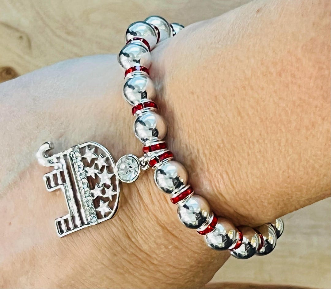 Republican Elephant Charm Bracelet: Silver Plated Beaded Political ...