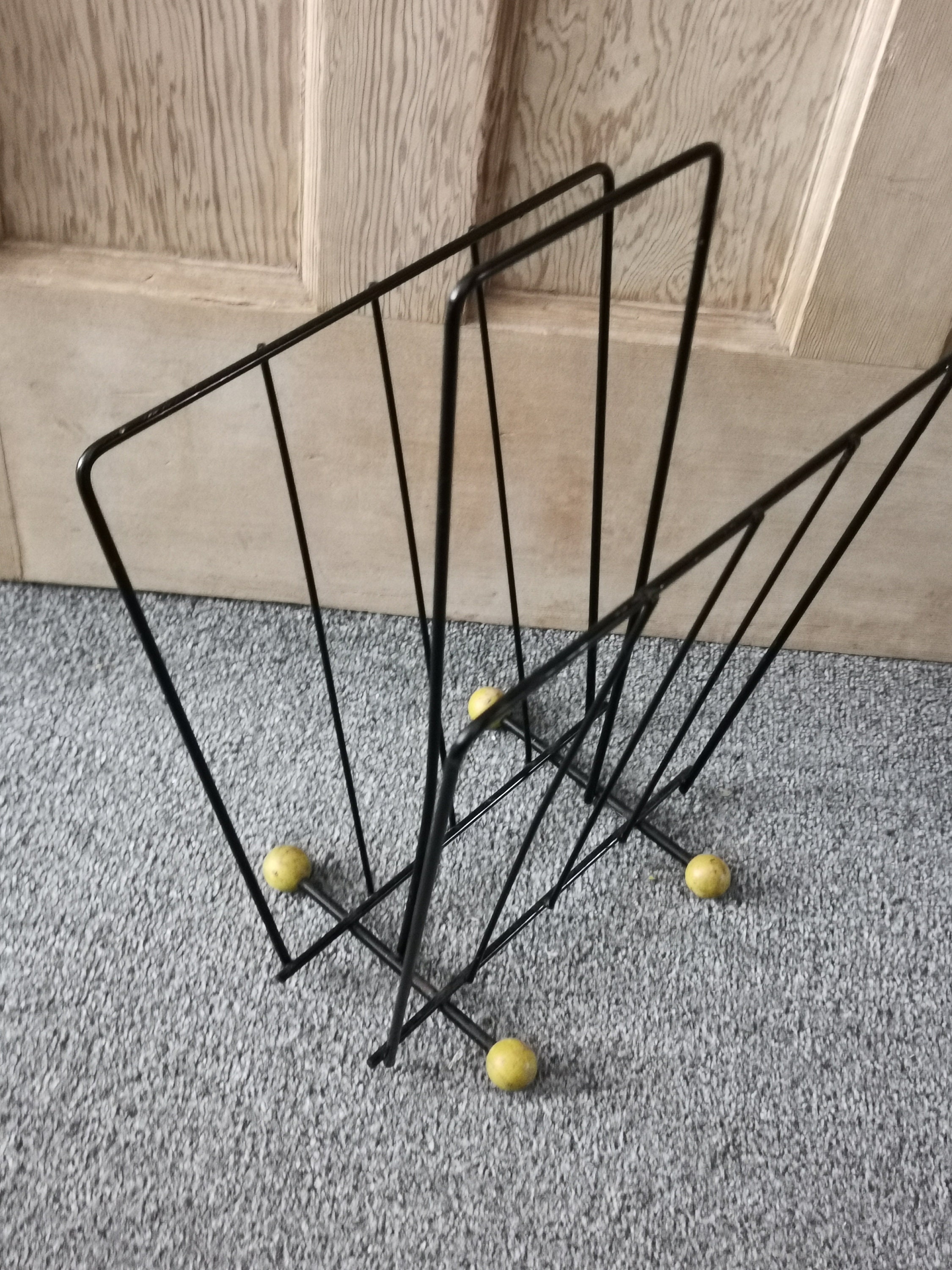 Vintage Wire Magazine Rack Black and Yellow Atomic Modernist | Etsy