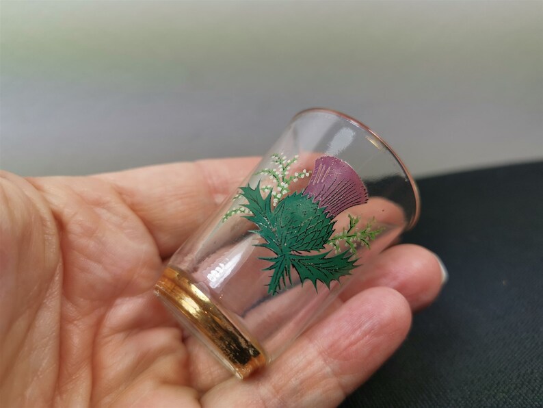 Vintage Scottish Thistle Shot Glass Clear Glass With Purple Etsy