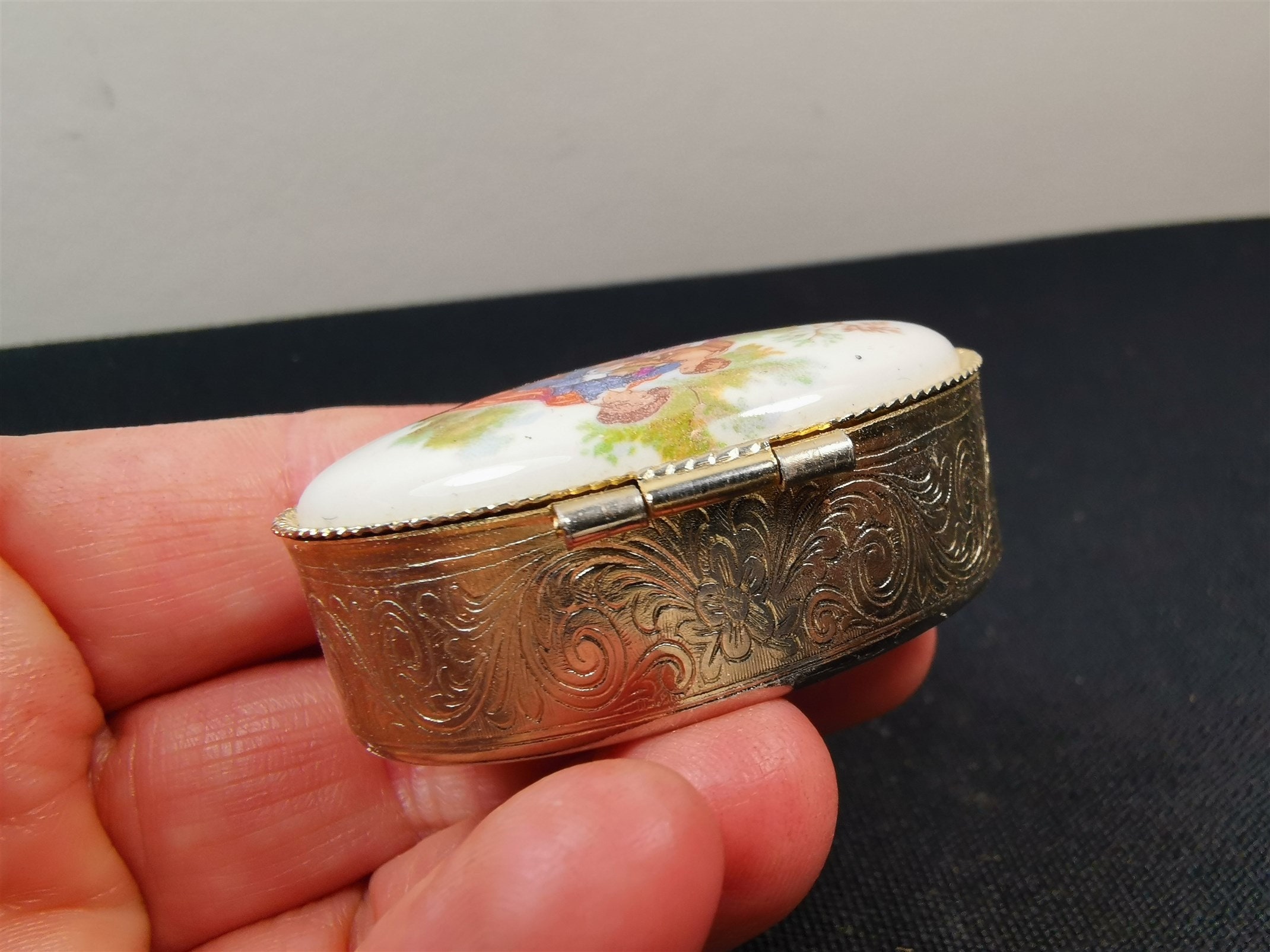 Vintage French Pill Box Ceramic Porcelain and Metal 1950's | Etsy