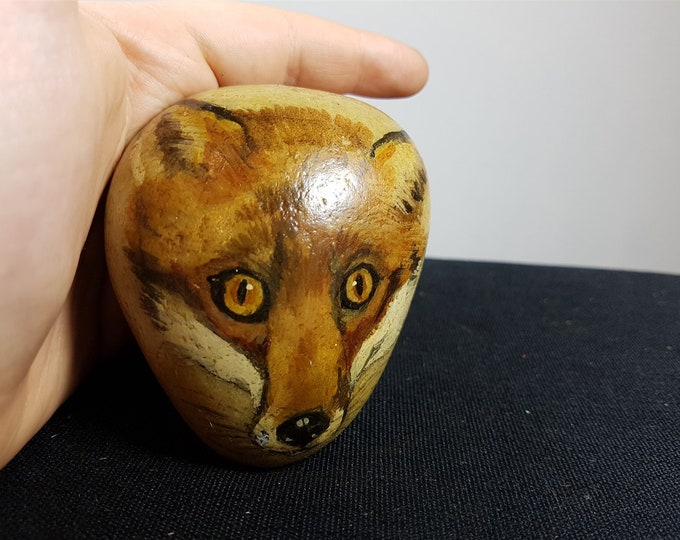 Vintage Fox Animal Painting on Rock Stone Hand Painted 1983 - Etsy
