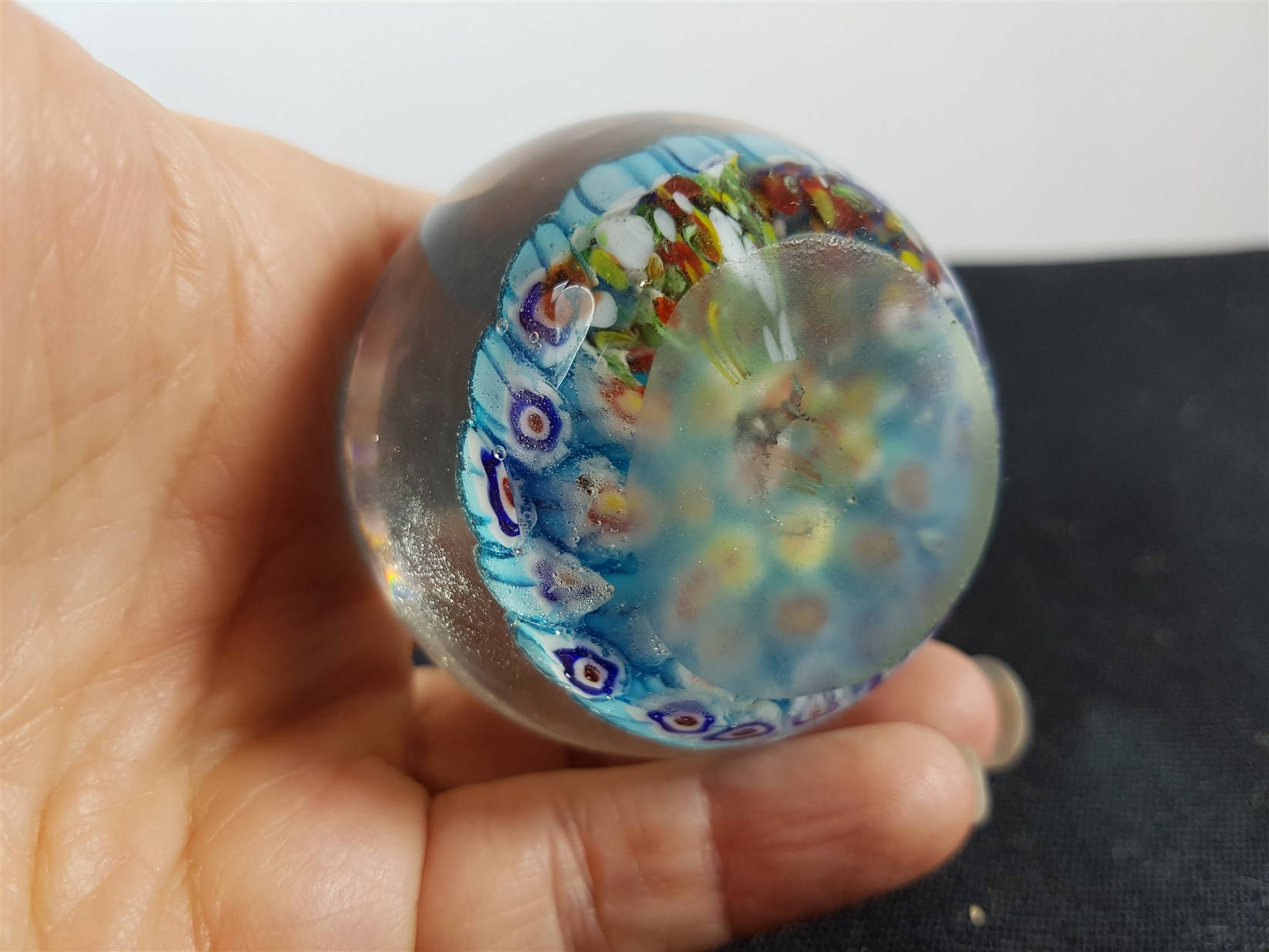 Vintage Millefiori Art Glass Paperweight Blue Red Yellow White - Etsy