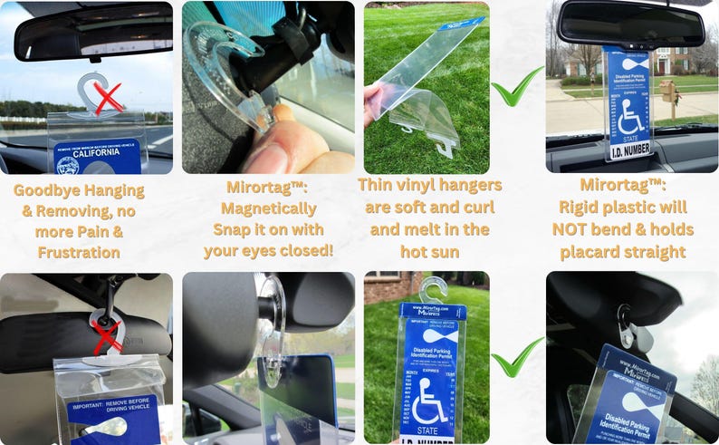 Handicap Placard Holder – Magnetic Rearview Mirror Attachment, 2 Hooks ...