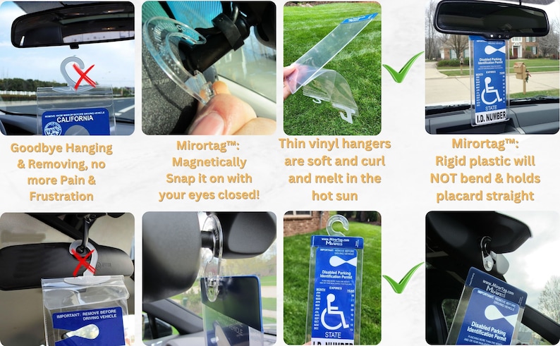 Handicap Parking Placard Holder - Mirortag Silver, Magnetically Display ...