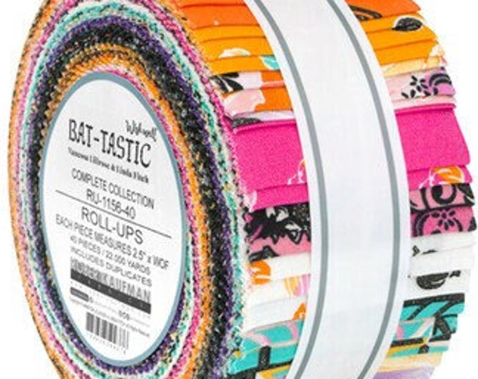 Bat-tastic, Roll Up, 2.5" Fabric Strips, Robert Kaufman, Halloween Bat ...