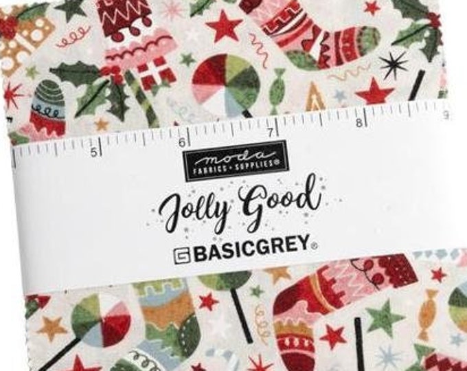 Moda Jolly Good Fabric Charm Pack, 5" Squares, Basicgrey, Christmas ...