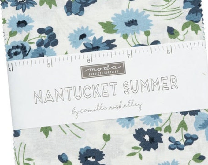 Nantucket Summer, 5" Charm Pack, Moda Fabric, Blue Floral Flowers ...