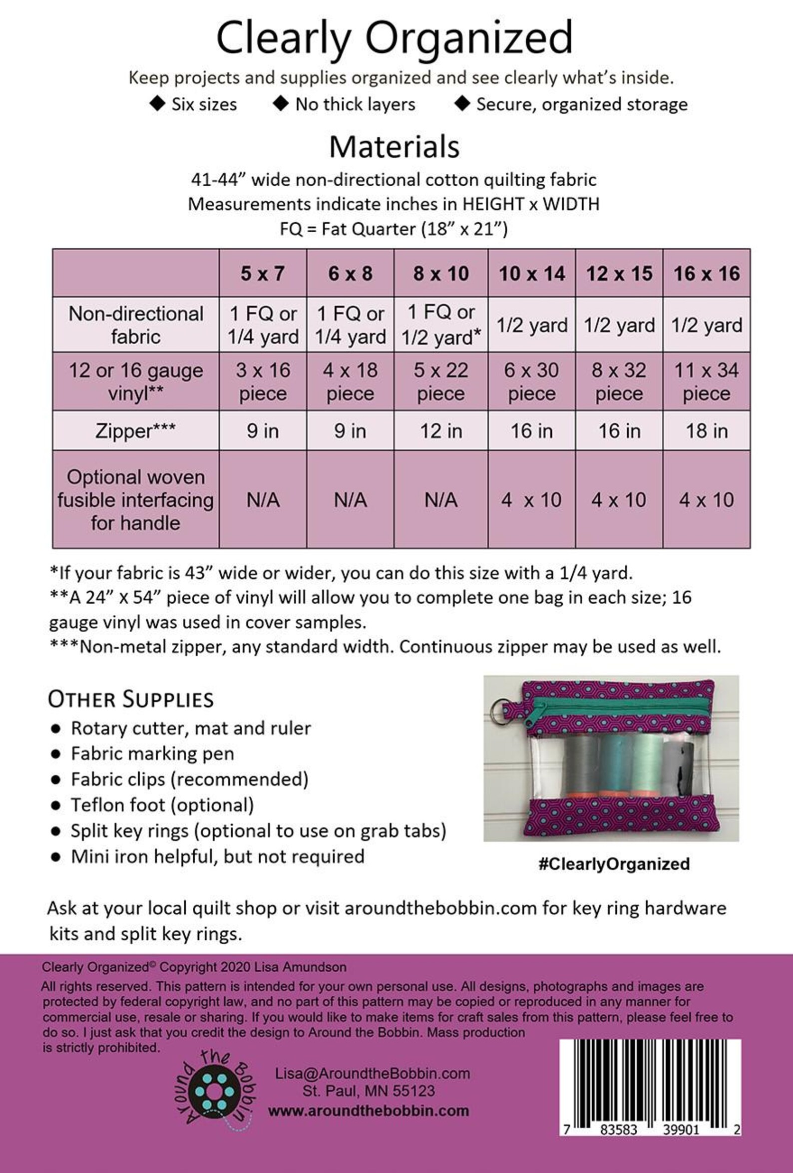 Clearly Organized Pattern, Organizer Bag Pattern, Modern Quilting ...