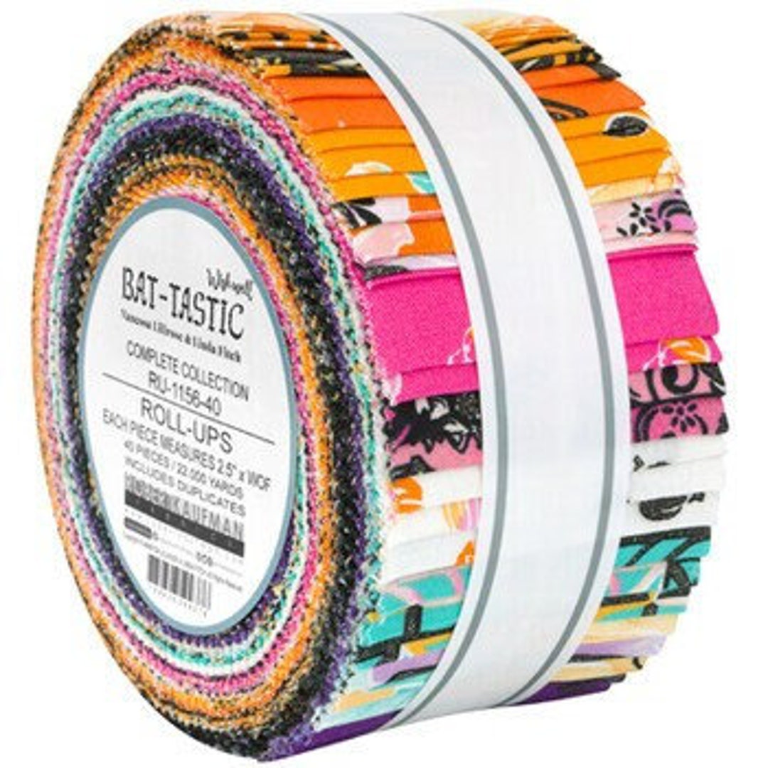 Bat-tastic, Roll Up, 2.5 Fabric Strips, Robert Kaufman, Halloween Bat ...