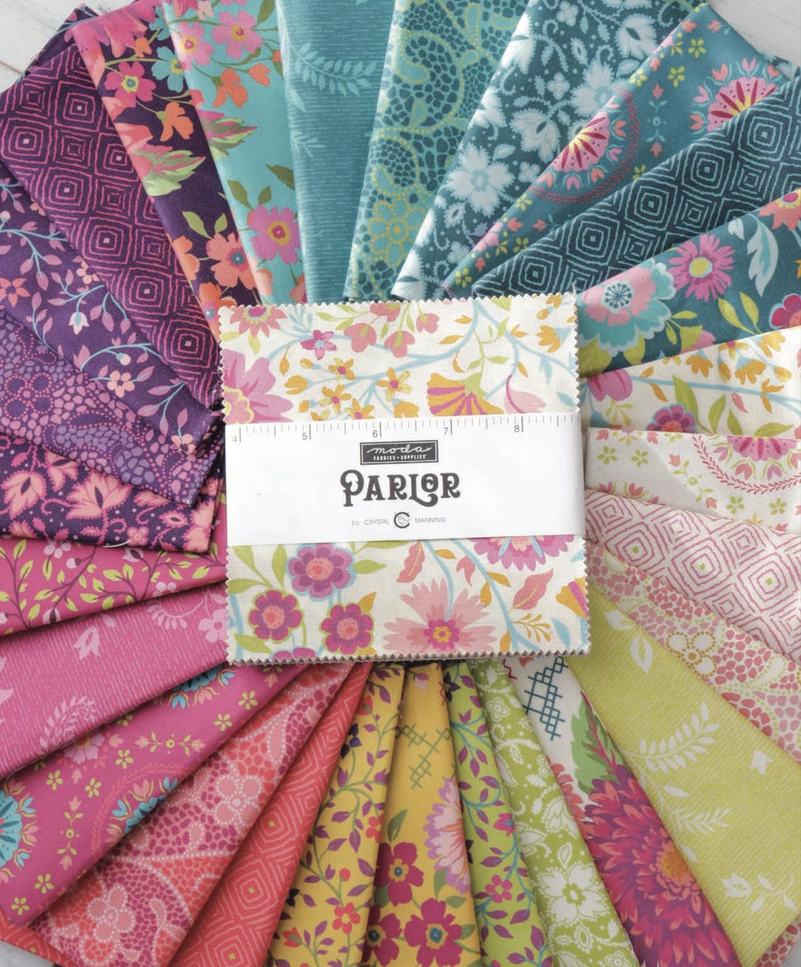 Moda Parlor Charm Pack, 5" Fabric Squares, Crystal Manning Fabric ...