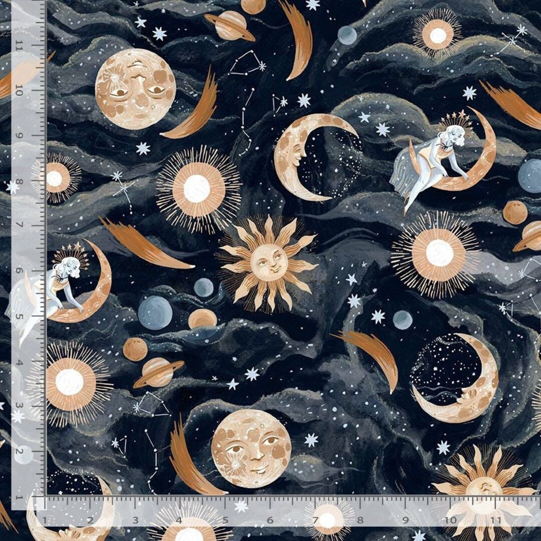 La Luna, DRR2598 Peat, Dear Stella Fabric, Moon Horizons, 100% Cotton ...