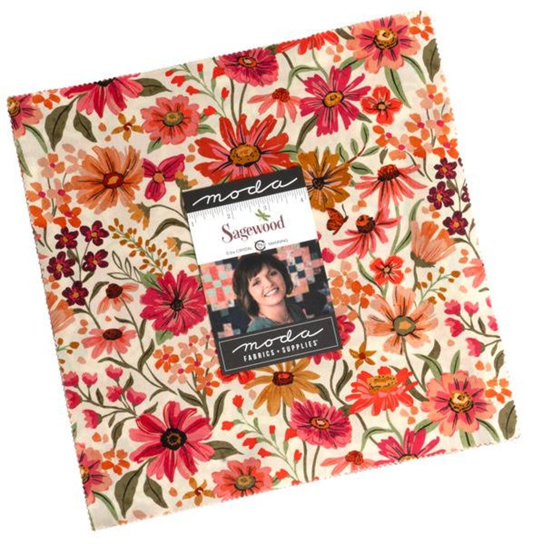 Moda Sagewood 10" Layer Cake, Crystal Manning Fabric, Floral Flowers ...