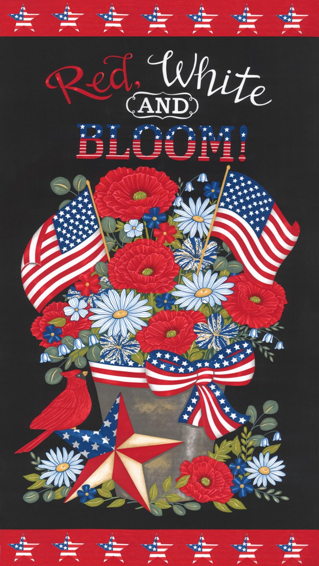 Moda Red, White and Bloom Black 24" Panel 56118-14, Patriotic USA, Deb ...