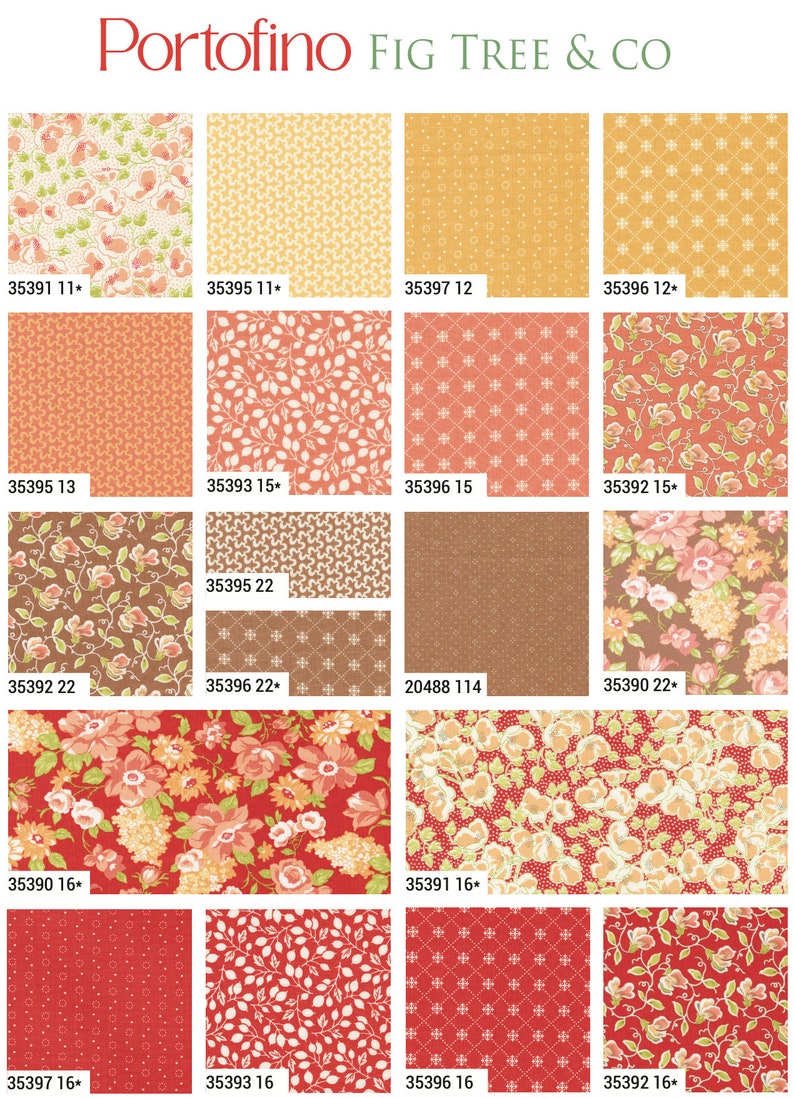Portofino Charm Pack, 5" Fabric Squares, Fig Tree for Moda Fabric ...