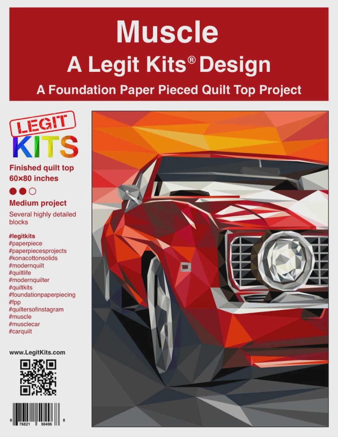 Legit Muscle Quilt Pattern, Foundation Paper Piecing Kit, 60"x80 ...
