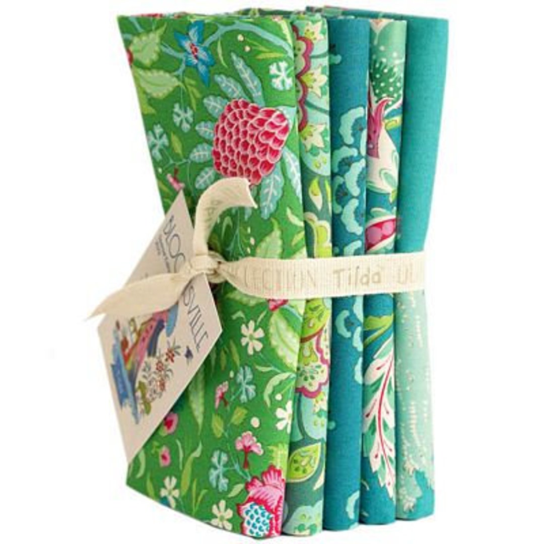 Tilda Bloomsville Pine Turquoise Fat Quarter Bundle, 5pc, Tone ...