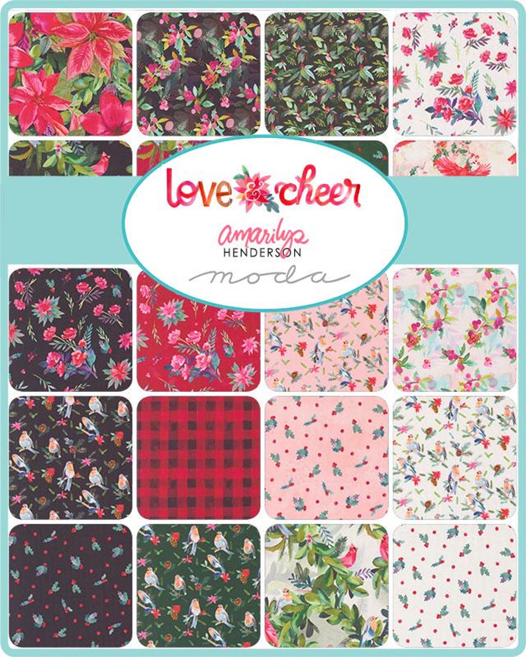 Moda Love & Cheer Charm Pack, 5" Fabric Squares, Amarilys Henderson ...