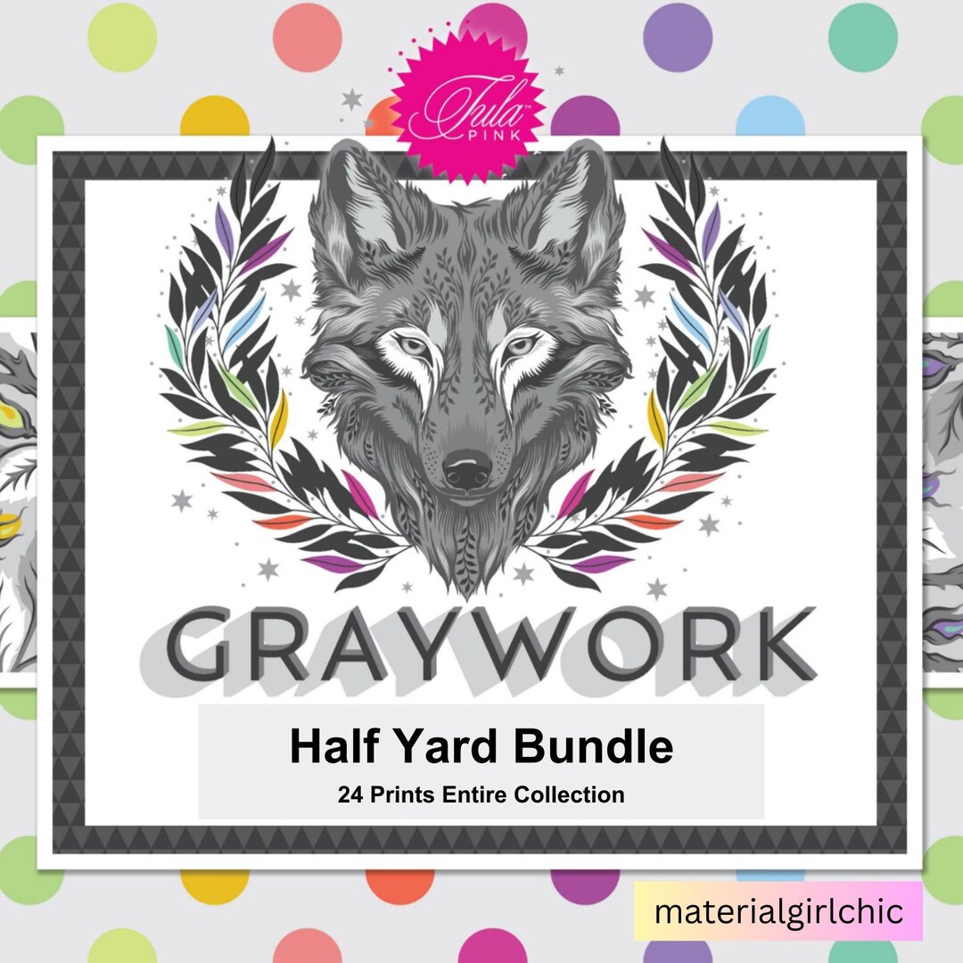 PRE-ORDER Tula Pink GRAYWORK Half Yard Bundle Entire Collection 24 Prints Free Spirit Fabric ...