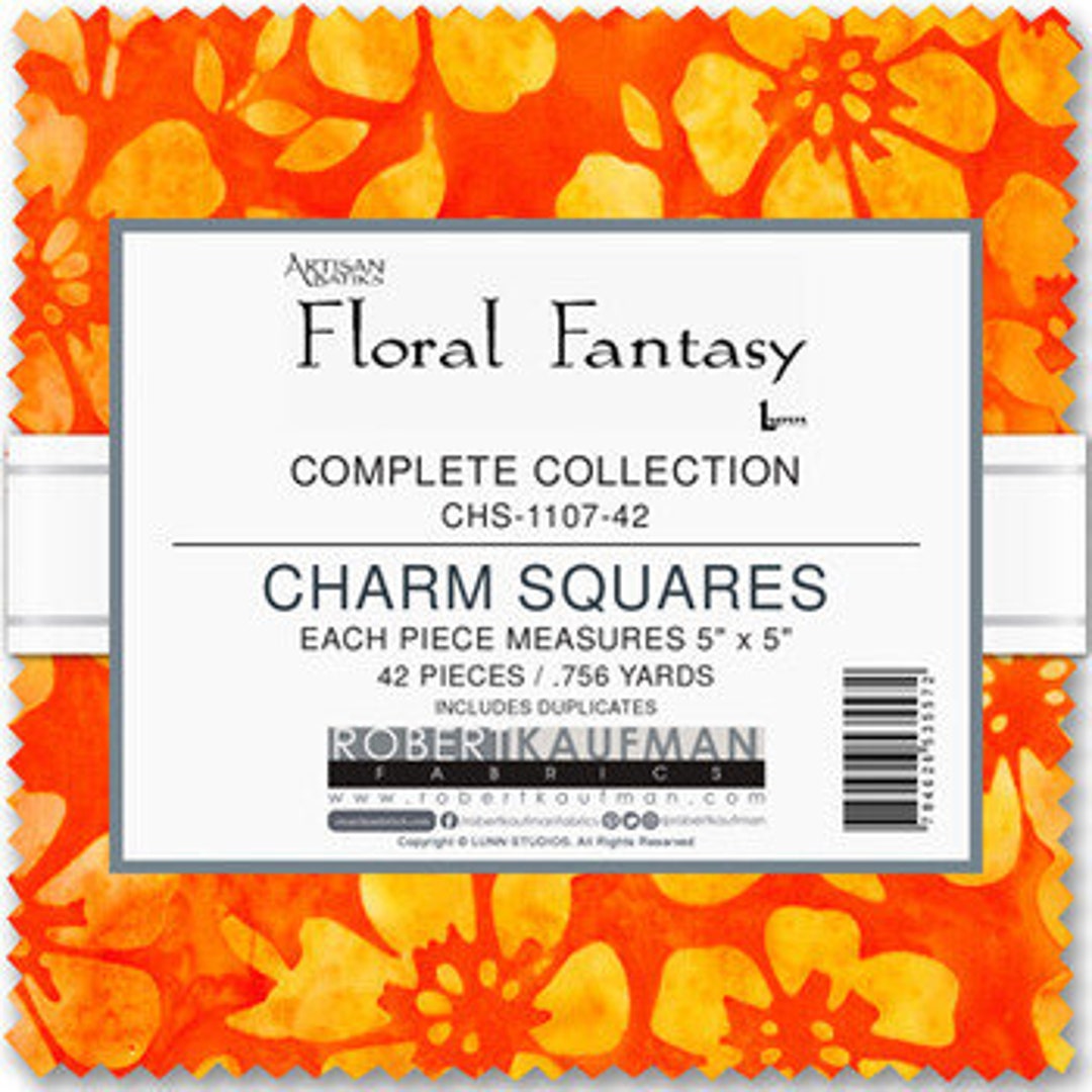 Floral Fantasy Batiks 5" Cham Pack Fabric Squares, Lunn Studios, Robert Kaufman Fabric, CHS-1107 ...