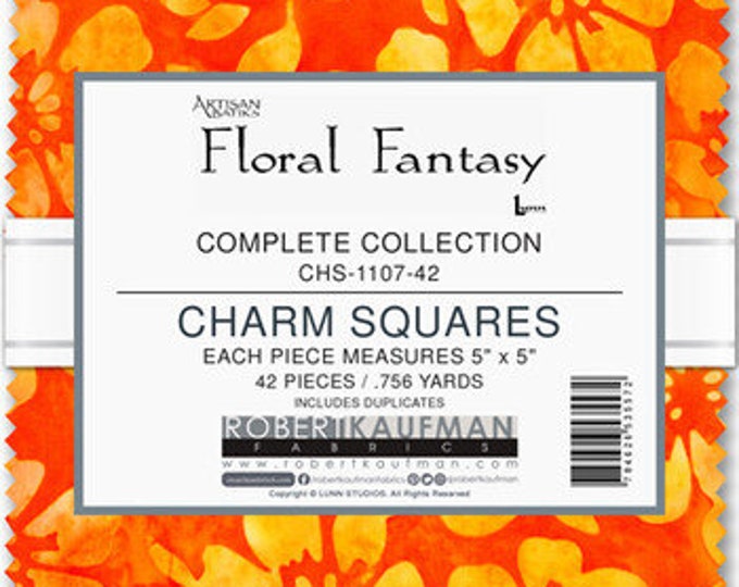 Floral Fantasy Batiks 5" Cham Pack Fabric Squares, Lunn Studios, Robert ...