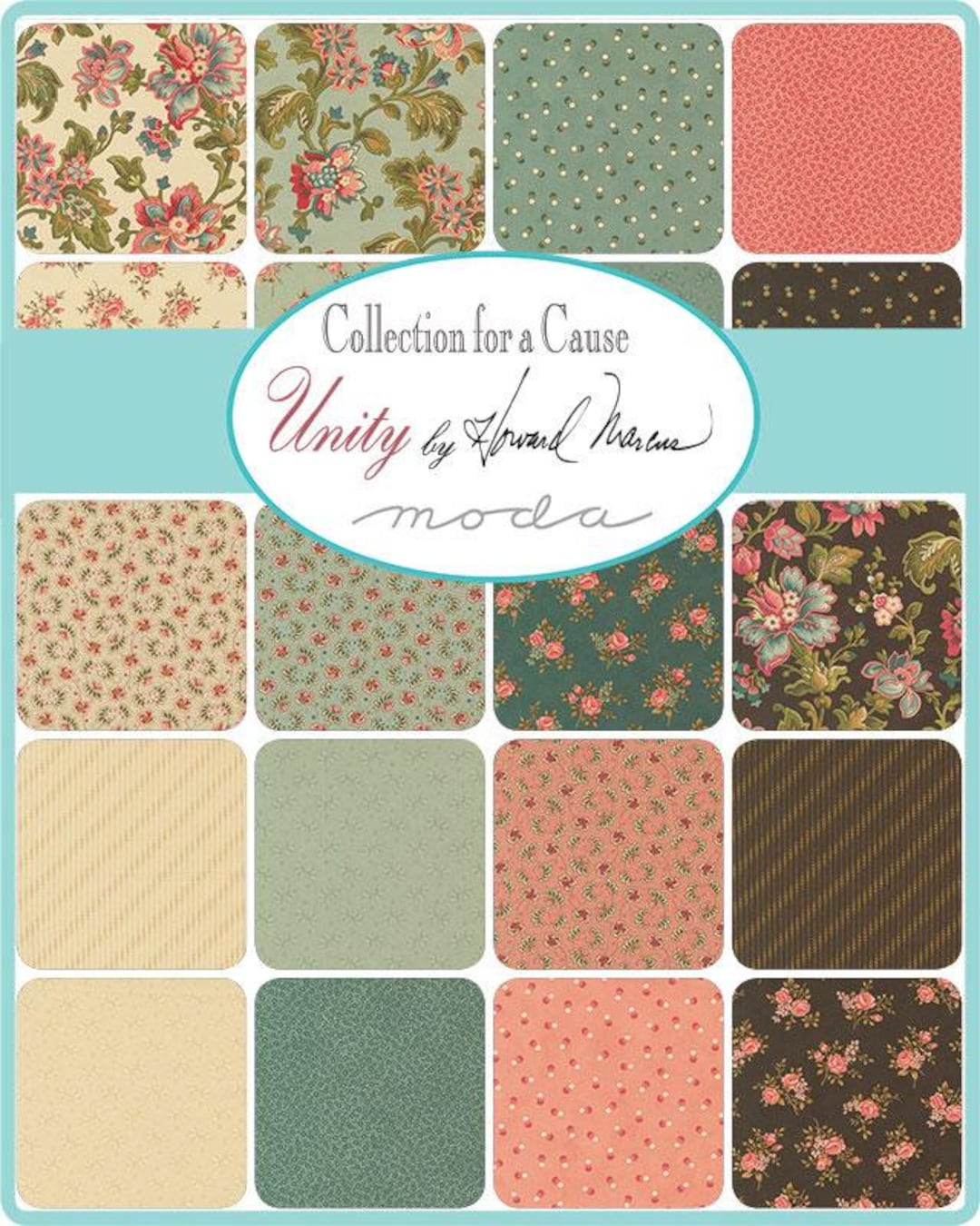 Moda Collections Unity Charm Pack, 5" Fabric Squares, Howard Marcus for Moda Fabric, Floral ...