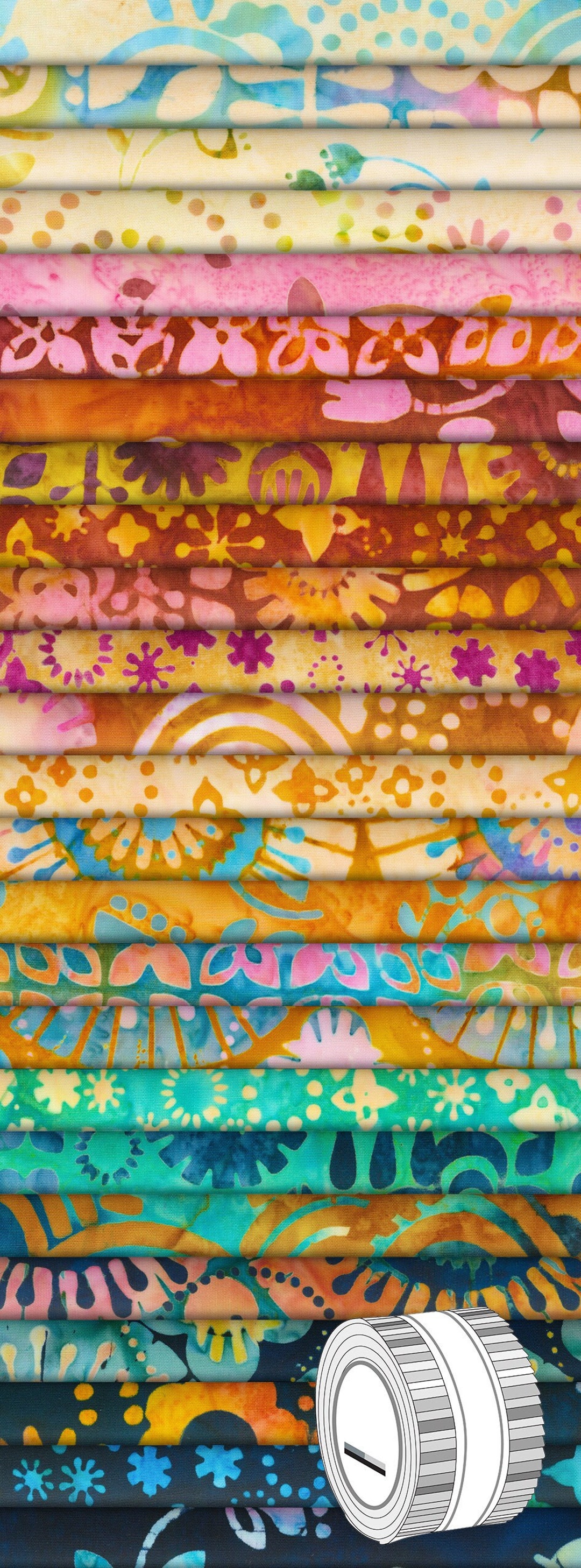 Retro Rainbow Batiks Roll Up, 2.5 Fabric Strips, Jelly Roll, Robert ...