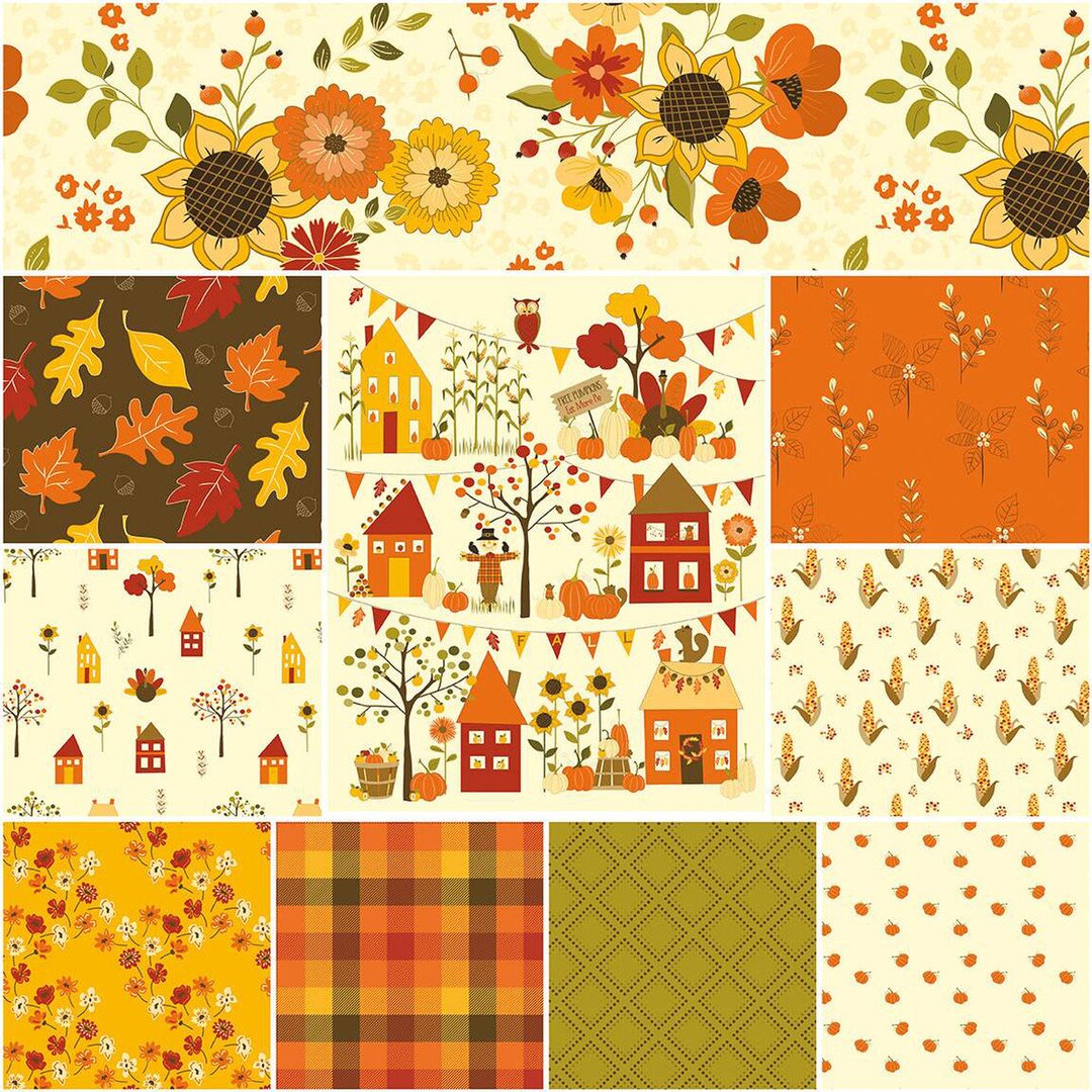 Sandy Gervais Fall's in Town Fabric - Cream, 1 Yard Bundle + Panel ...