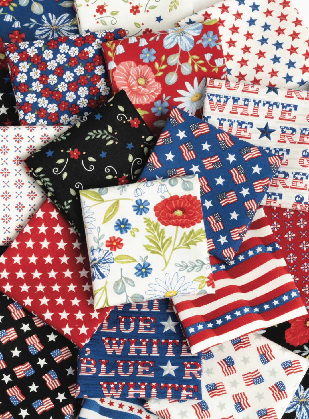 Red, White and Bloom Fat Quarter Bundle, 25pc, Deb Strain for Moda ...