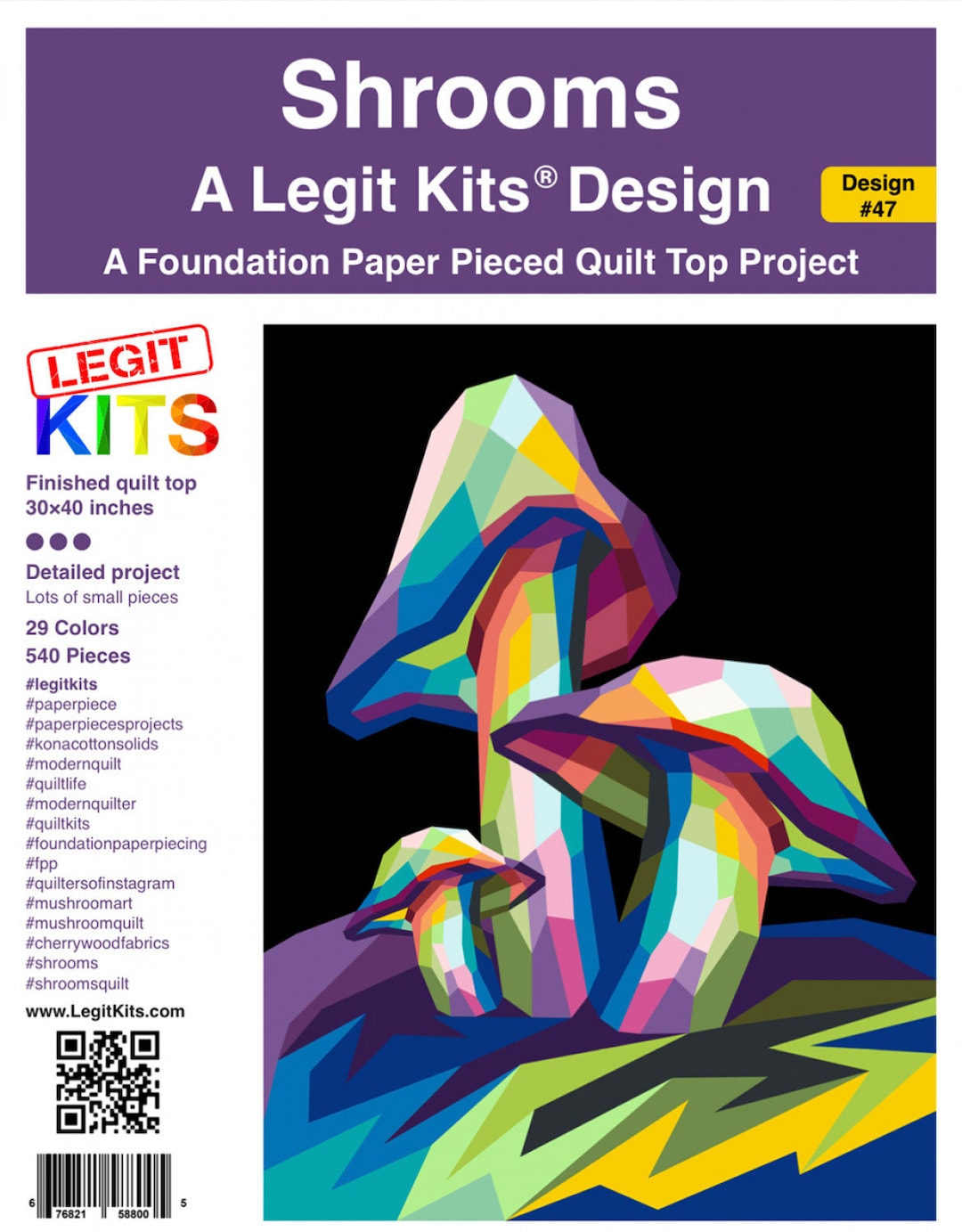 Legit Shrooms MINI Quilt Pattern Foundation Paper Piecing Kit 30 X 40 ...