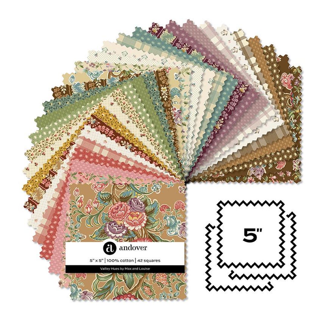 PRE-ORDER, Andover Valley Hues 5" Fabric Squares, Max & Louise Fabric ...