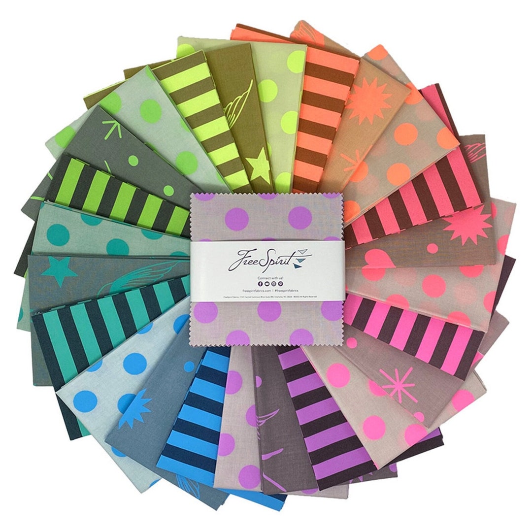 Tula Pink 5" Neon True Colors Charm Pack, 5" Squares, 42pc. Free Spirit ...