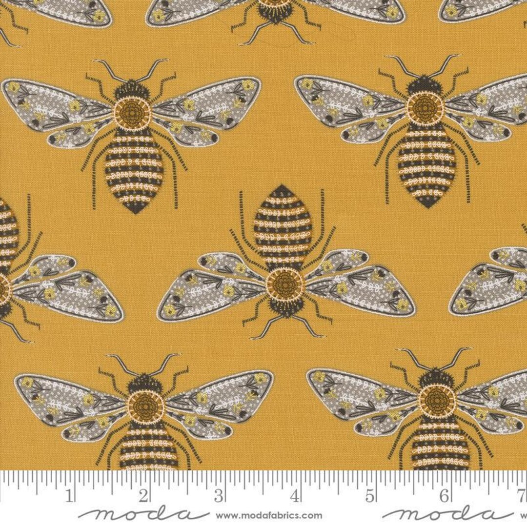 Gingiber Bee Garden Metallic Honey 48411-15M, Moda Fabric, Floral ...