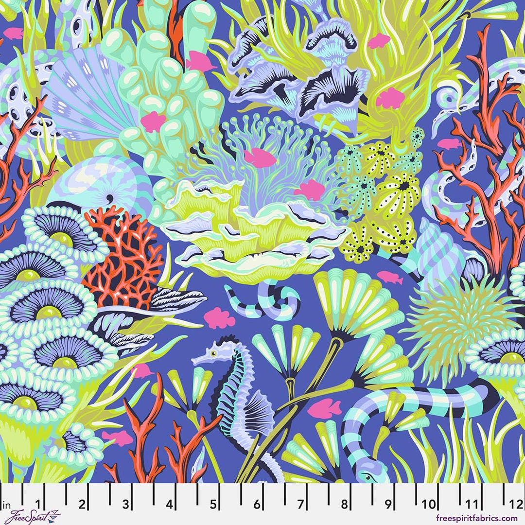 Tula Pink Floral Reef Reef What You Sew Marine PWTP264, Free Spirit ...
