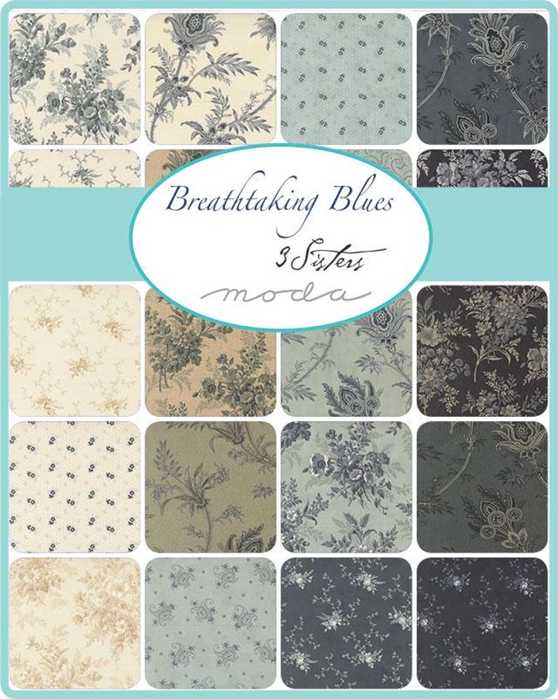 PRE-ORDER, 3 Sisters Breathtaking Blues Jelly Roll, Fabric Strips, Moda ...