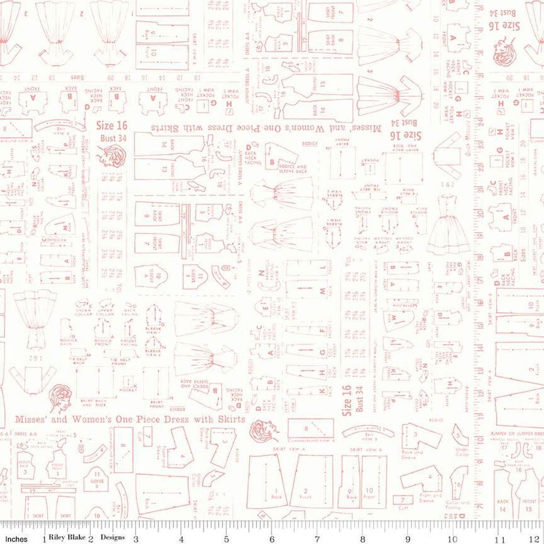 Lori Holt Home Town Fabric, Patterns, C13599 Coral, Riley Blake Fabric ...