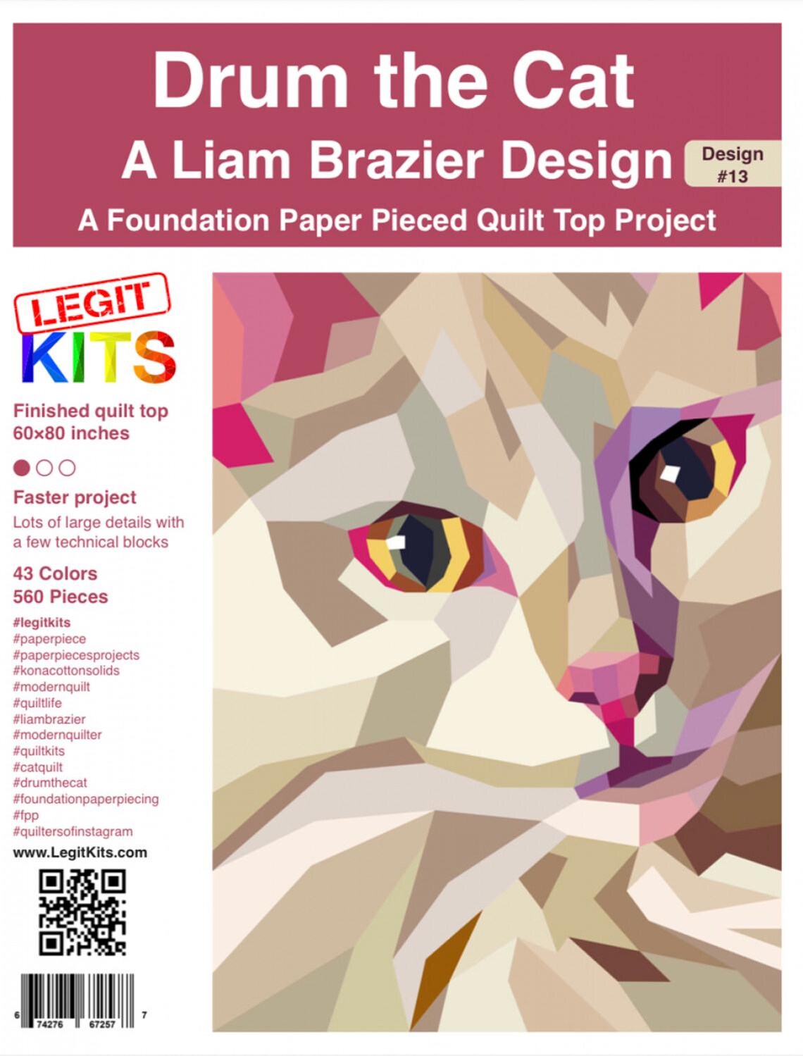 Legit Drum the Cat Quilt Pattern Foundation Paper Piecing Kit 60 X 80 ...