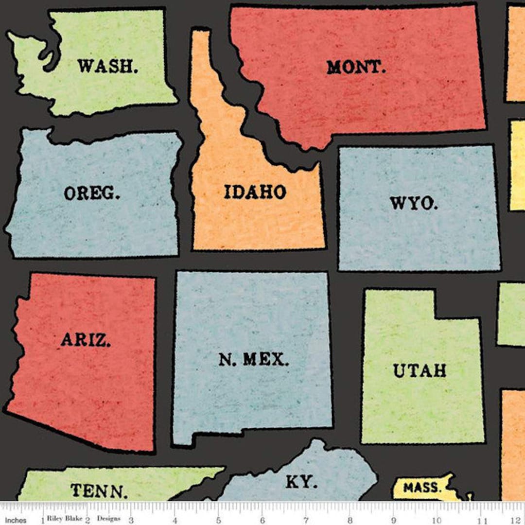 J Wecker Frisch Old School USA States, CD14957 Charcoal, Riley Blake ...