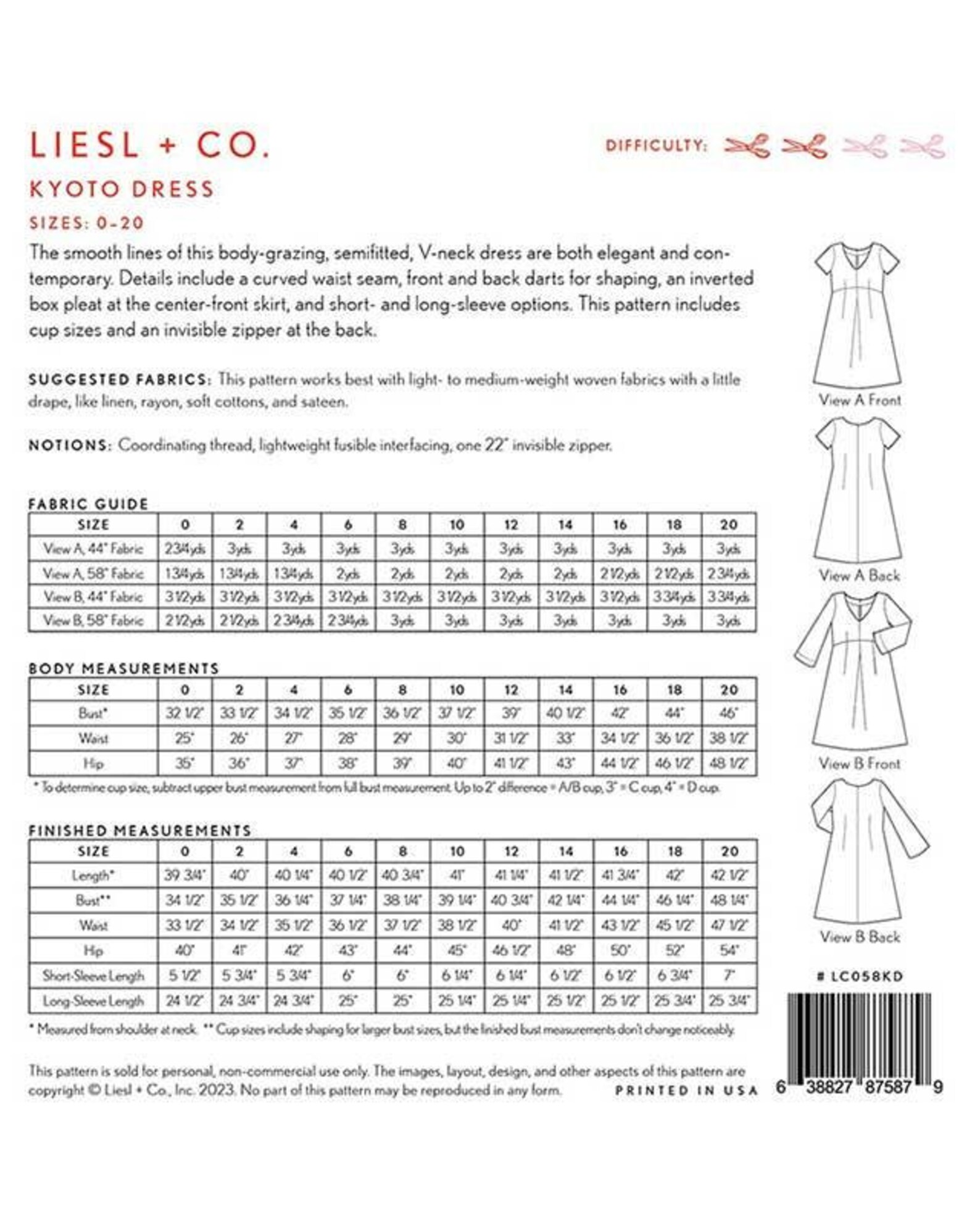 Kyoto Dress Pattern, by Leisl + Co., LC 058KD - Etsy
