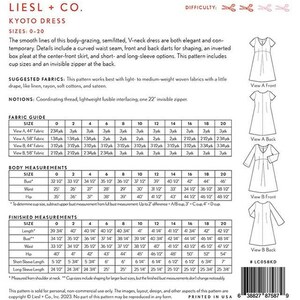 Kyoto Dress Pattern, by Leisl + Co., LC 058KD - Etsy
