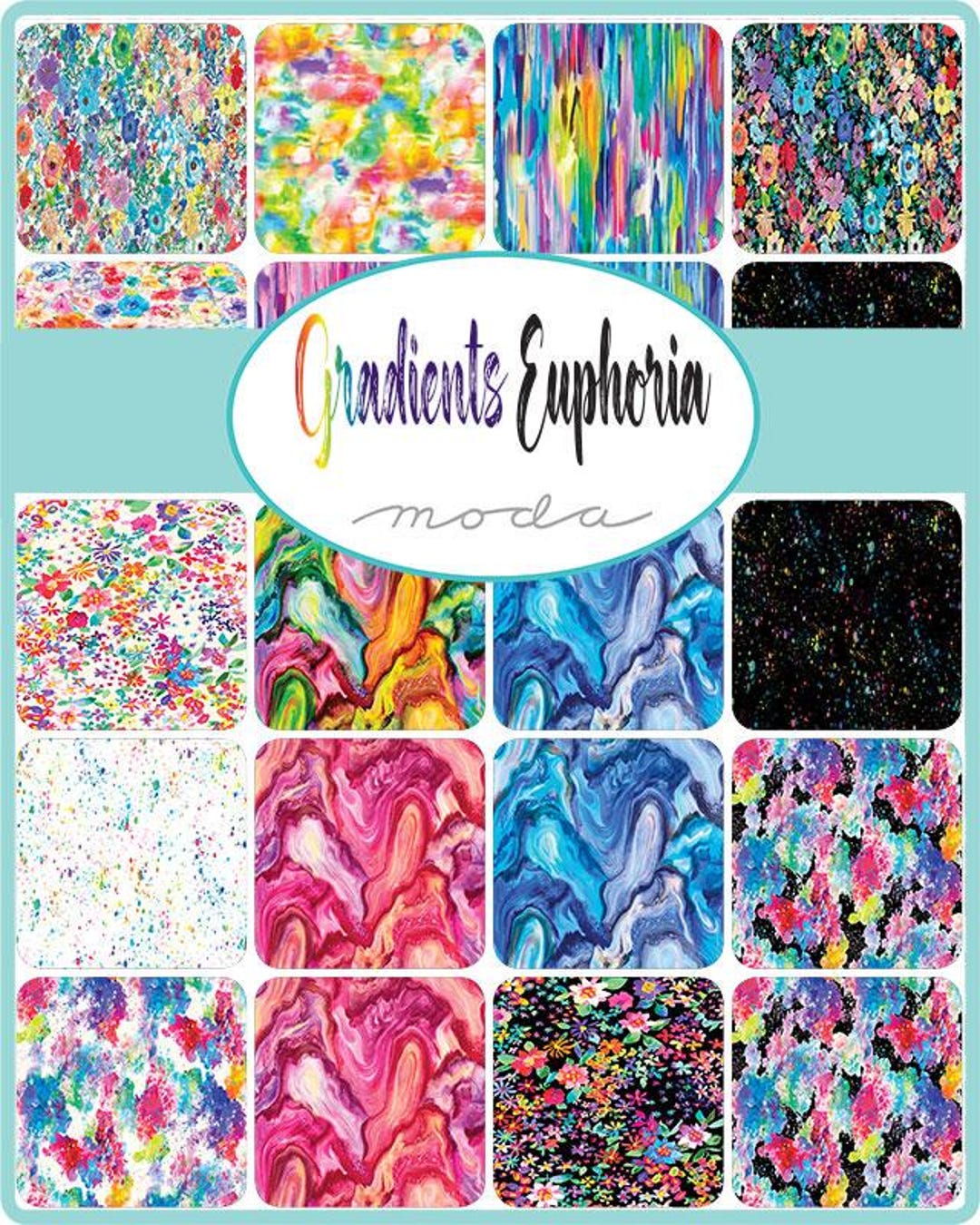 Moda Gradients Euphoria Charm Pack, 5" Fabric Squares, Watercolor ...