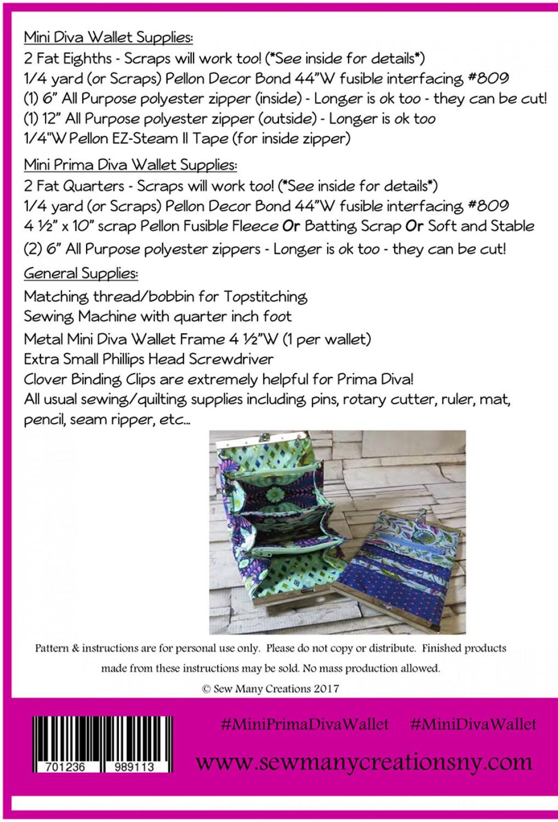 Mini Divas Wallet Pattern by Sew Many Creations SMC938 - Etsy