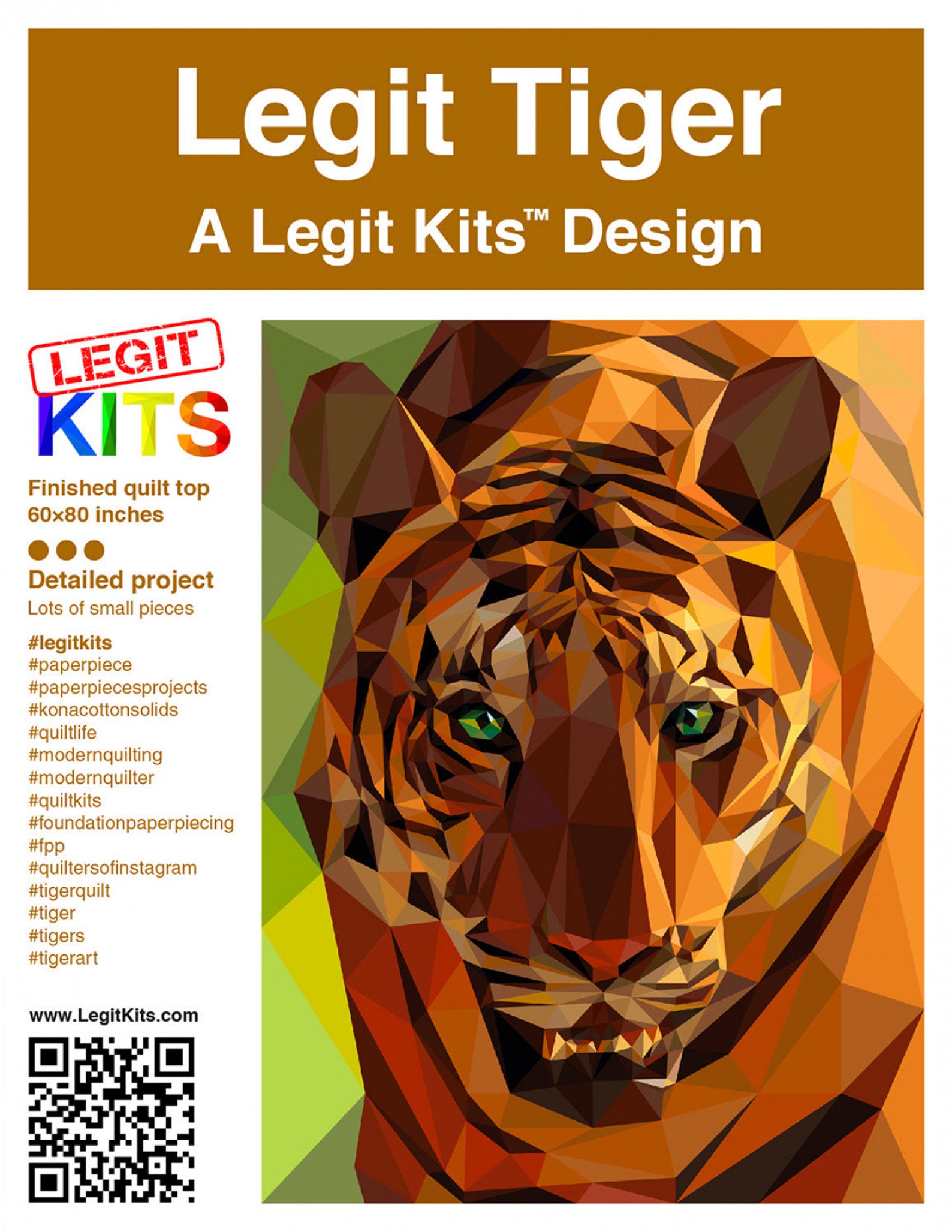 Legit Tiger Quilt Pattern Foundation Paper Piecing Kit 60 X 80 Finished ...