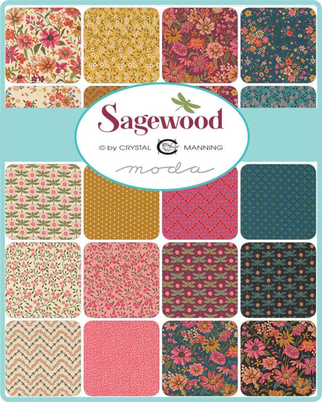 Moda Sagewood Charm Pack, 5" X 5" Fabric Squares, Crystal Manning ...