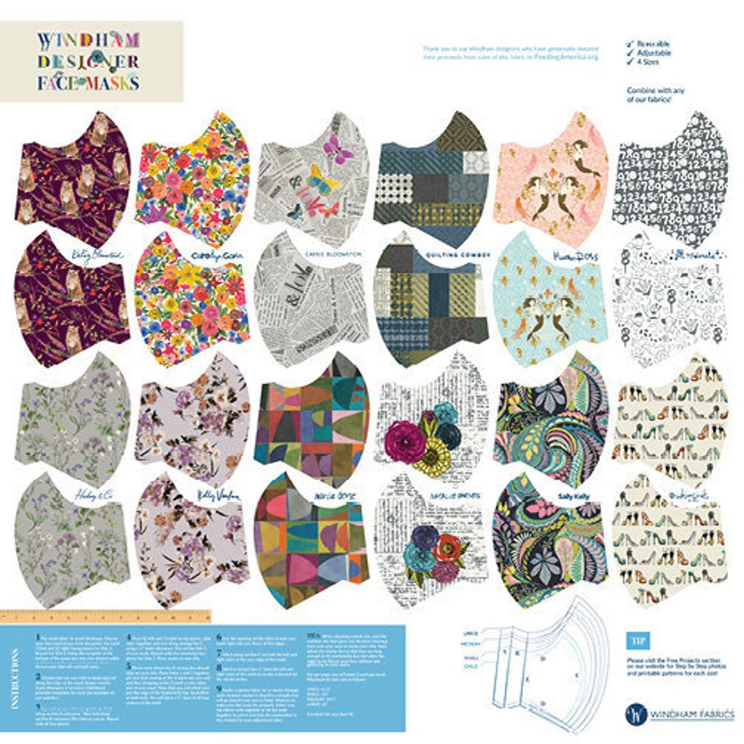 Windham Fabric Designer Face Masks Panel, 52601DP-1, Digital Print, 100 ...