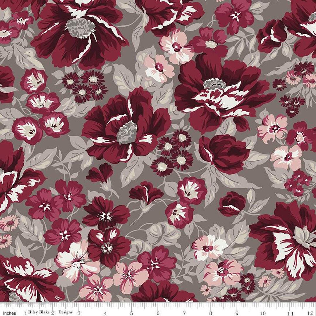Riley Blake Heartfelt Fabric, C13490 Taupe, Gerri Robinson, Floral ...