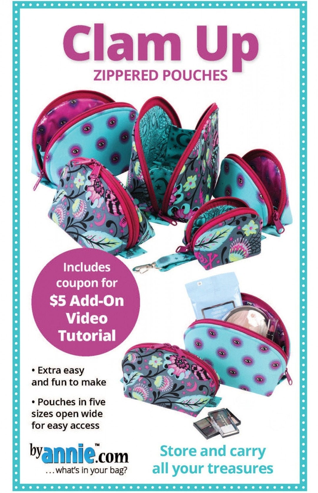 By Annie Clam up Zippered Pouches Pattern PBA275 - Etsy