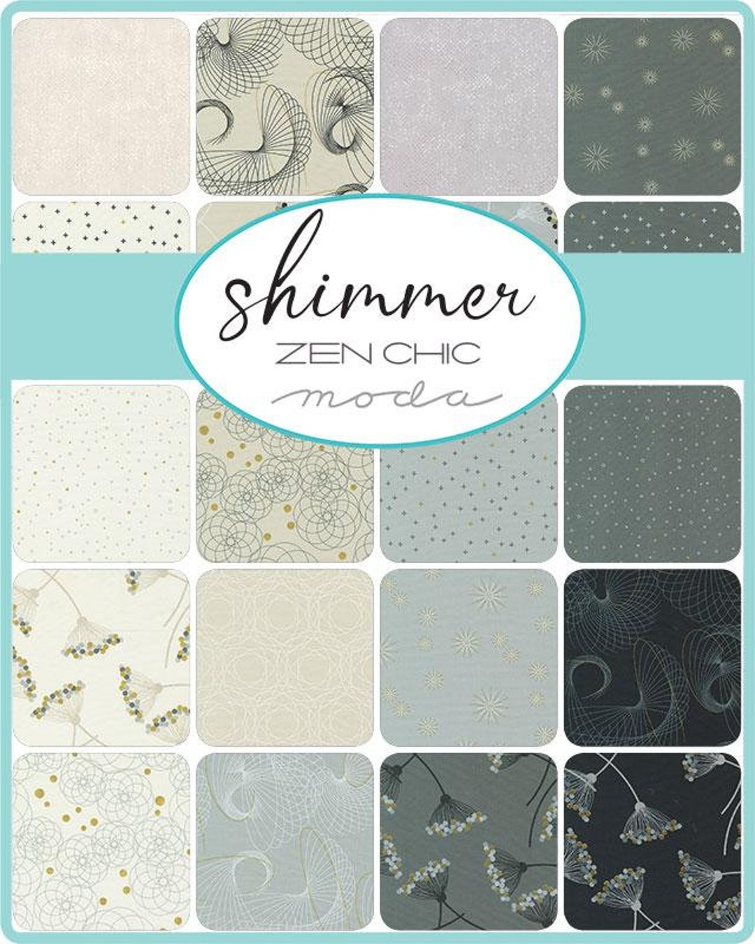 Moda Shimmer Fabric Charm Pack 5" Squares, Zen Chic, Floral, Quilting ...